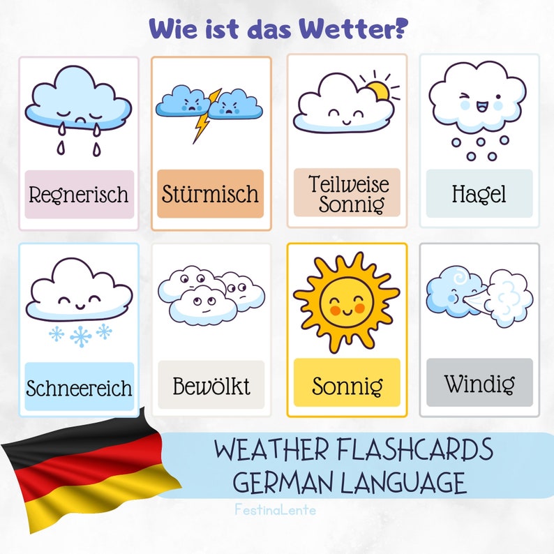 10 Deutsch Wetter Flashcards Montessori Education Printable Flashcards ...