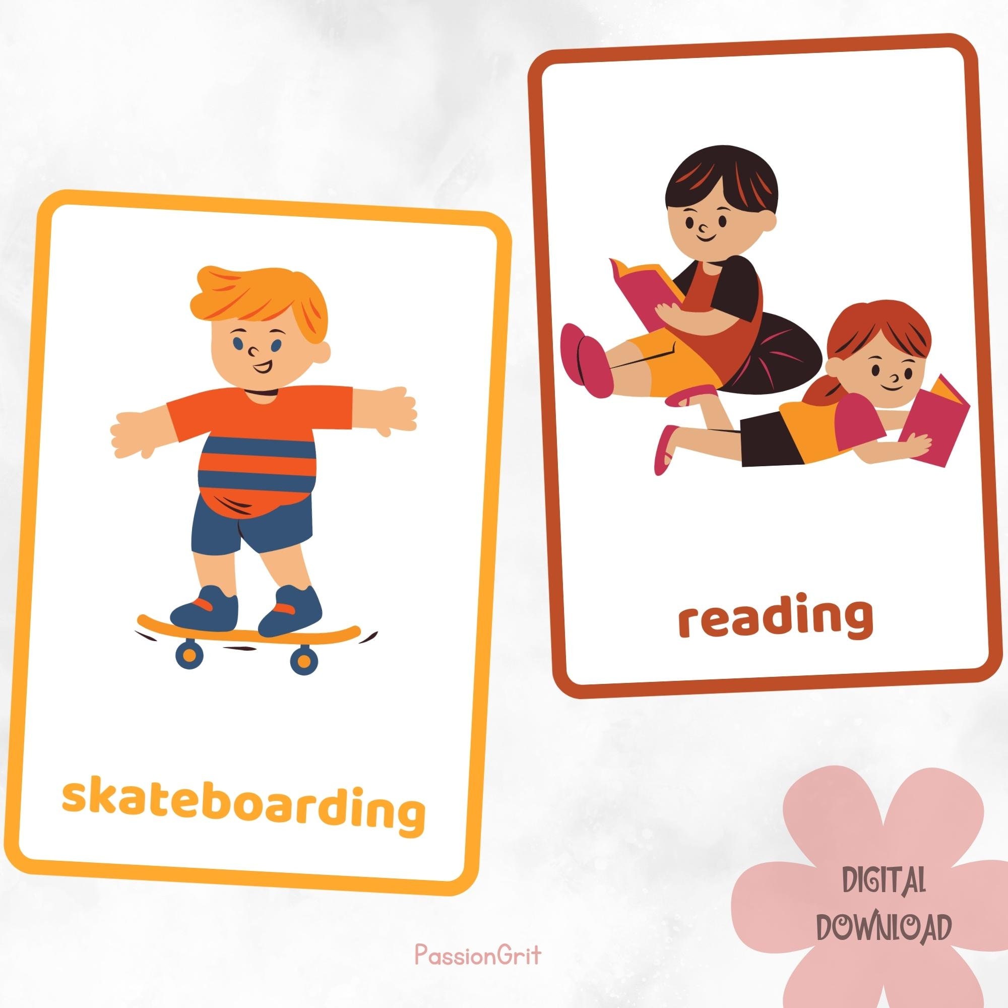 8 Action Verbs Nomenclature Flashcards Kids Education - Etsy