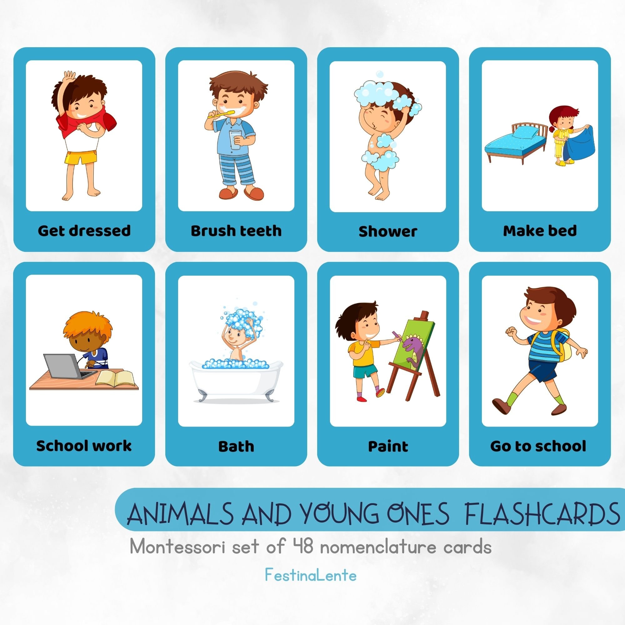 48 Action Verbs Flashcardslearning Englishkids Educationvisual ...