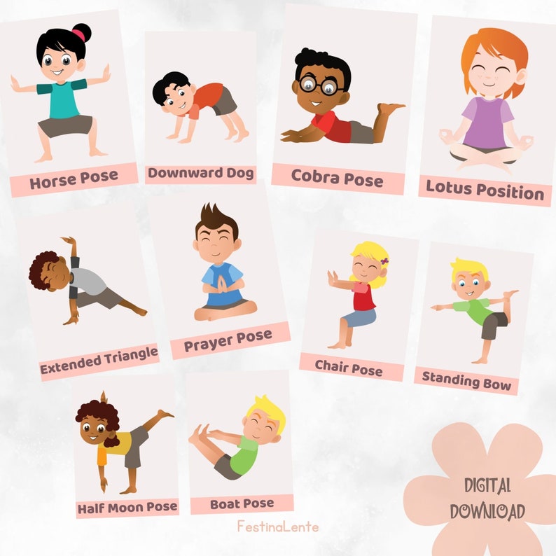 16 Yoga Cards KIDS YOGA Flashcards Nomenclature Flashcards Printable ...