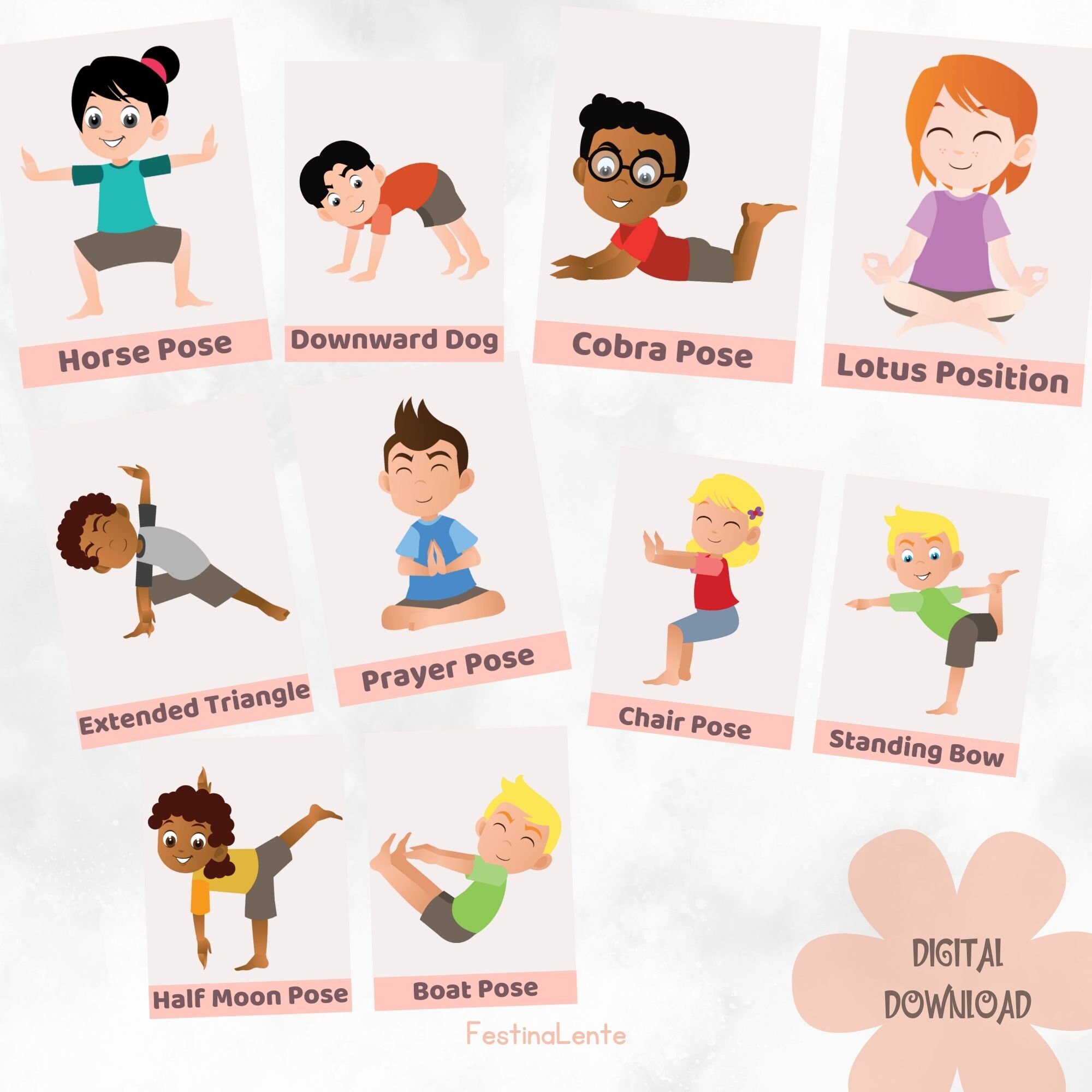 16 Yoga Cards KIDS YOGA Flashcards Nomenclature Flashcards Printable ...