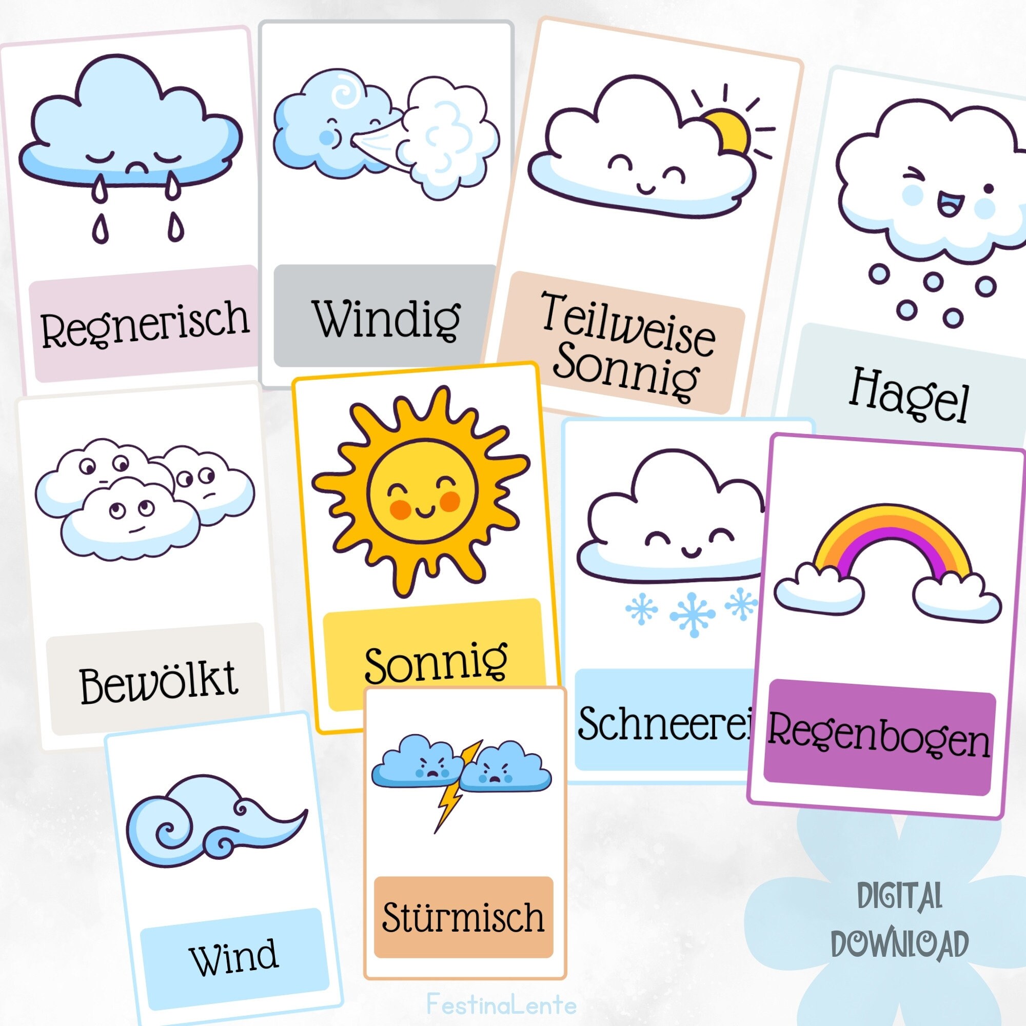 10 Deutsch Wetter Flashcards Montessori Education Printable Flashcards ...