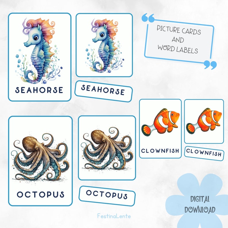 24 Sea Animals Flashcards, Ocean Animals, Homeschool Resources ...