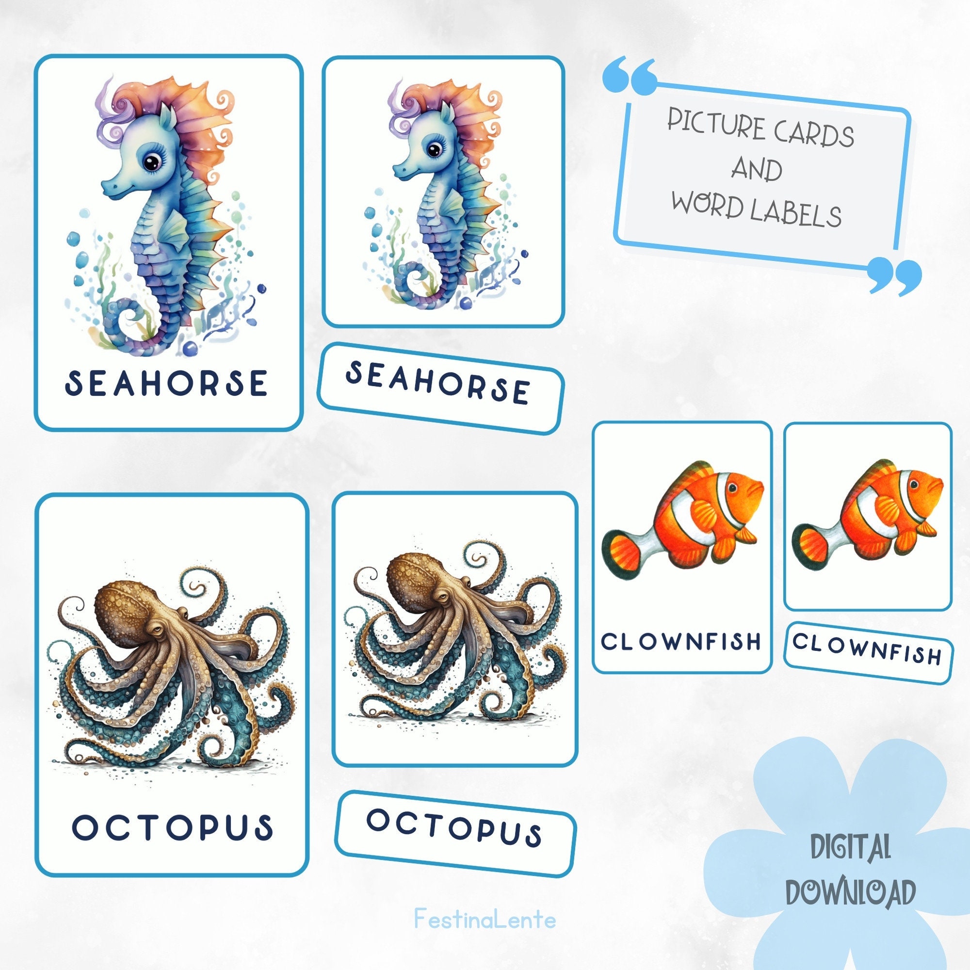 24 Sea Animals Flashcards, Ocean Animals, Homeschool Resources ...