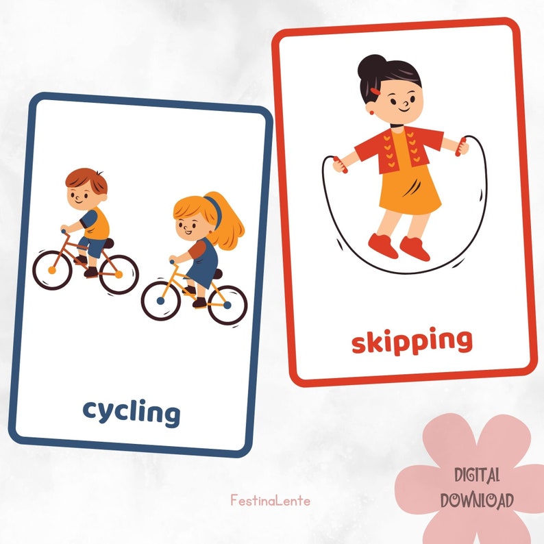 8 Action Verbs, Nomenclature Flashcards , Kids Education, Visual ...