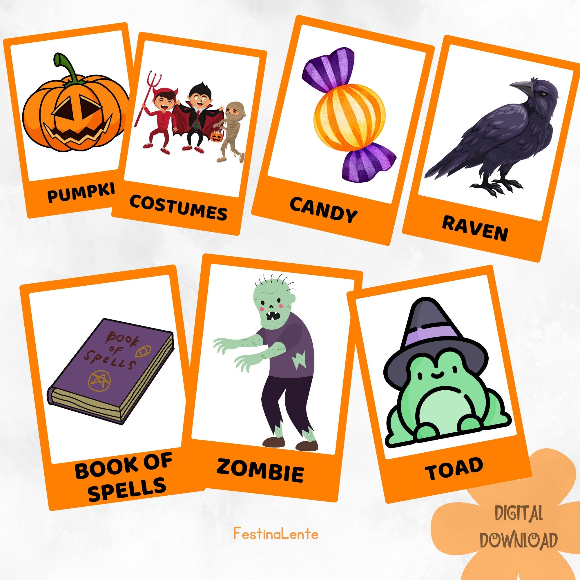32 Digital HALLOWEEN Flashcards,halloween Language Learning Aid ...