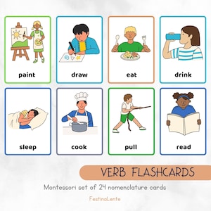24 Verb Flashcards•action Words•language Learning Tools•digital Study ...
