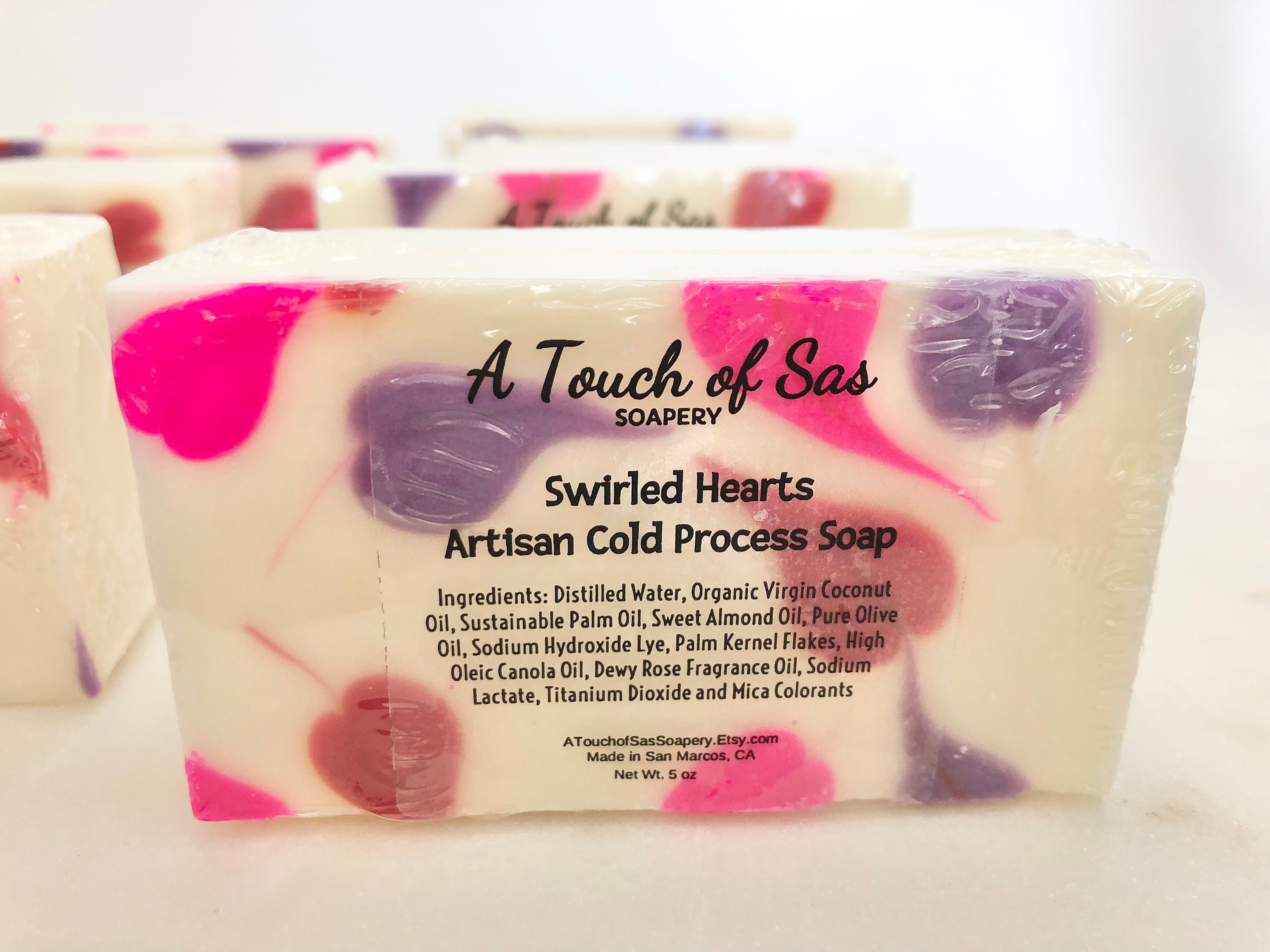 Swirled Hearts Homemade Soap Bar Handmade Spa T Artisan Party