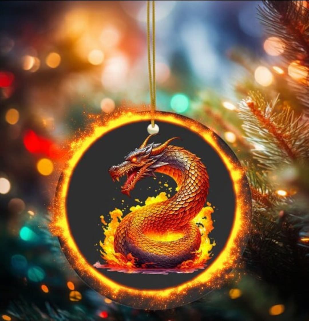 Whimsigoth Dragon Ring of Fire Ornament, Gamer Dragon, Christmas Dragon ...