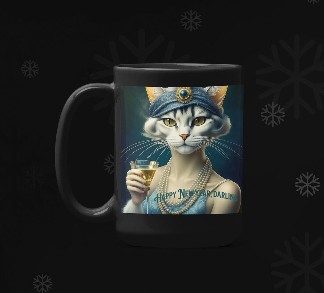 New Years Roaring Twenties Cat Mug, Retro Flapper Cat, New Years Toast ...