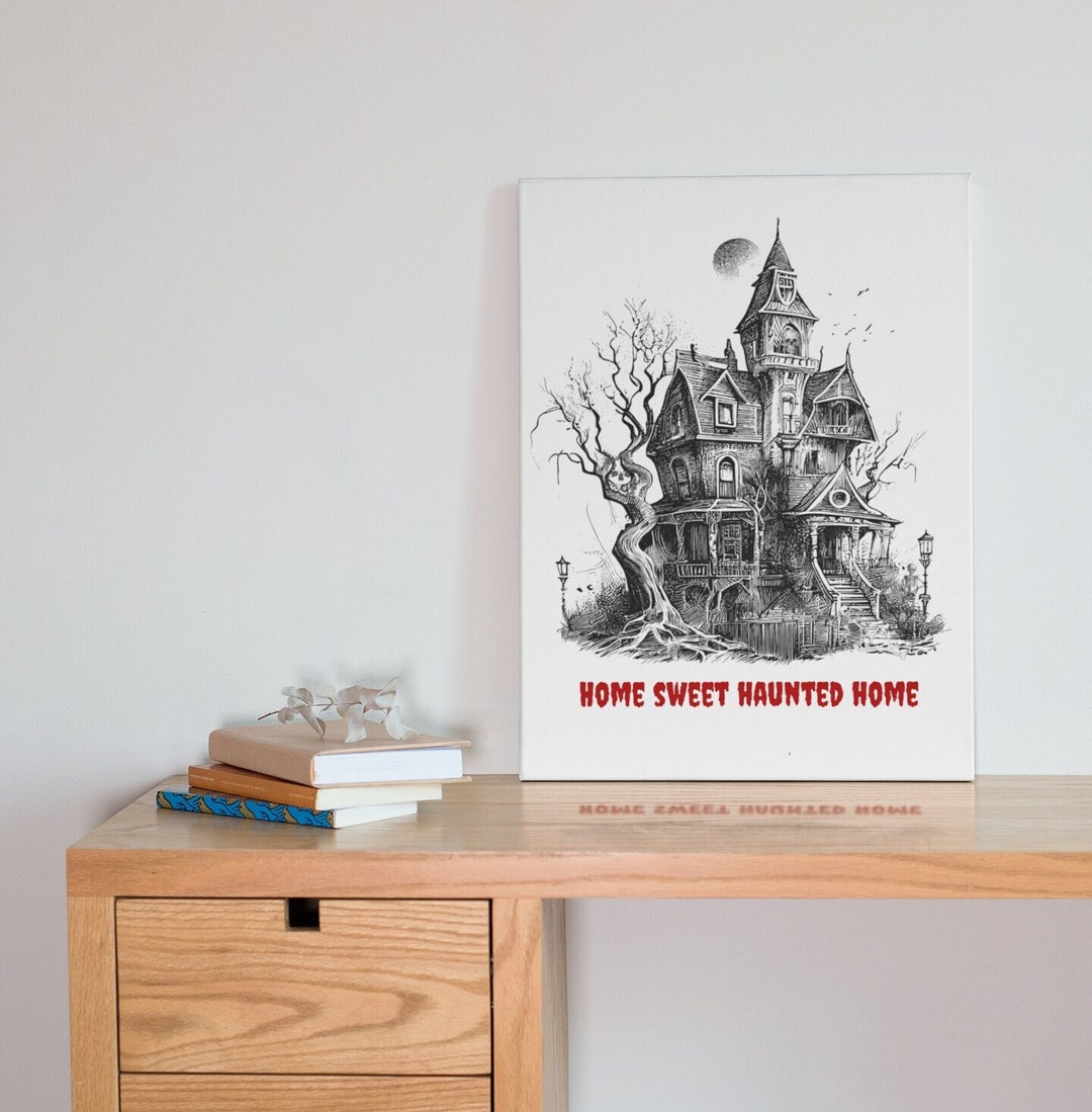 Haunted House Wall Art, Victorian Home, Skeleton Art, Creepy Skull ...
