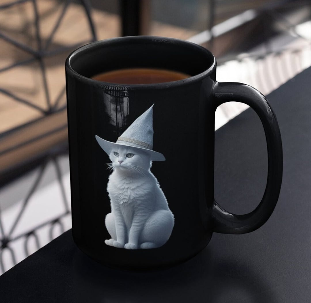 White Witch Cat Mug, Witch's Familiar Cat, Whimsigoth Cat Black Coffee ...