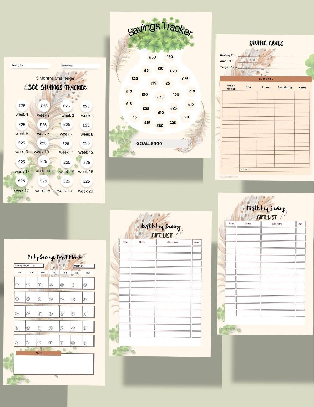 Savings Tracker, Money Tracker, Budget Planner, Pounds Savings ...