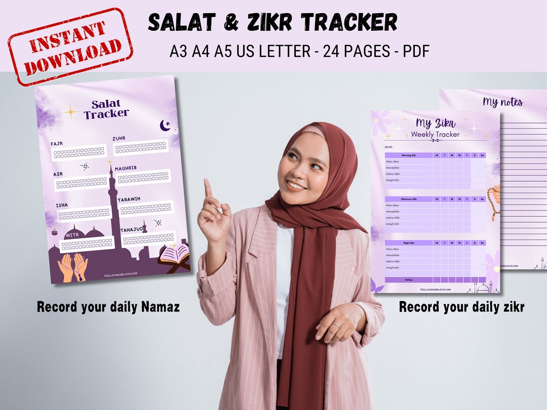 Salah Tracker Printable Muslim Prayer Tracker Zikr Tracker Instant ...