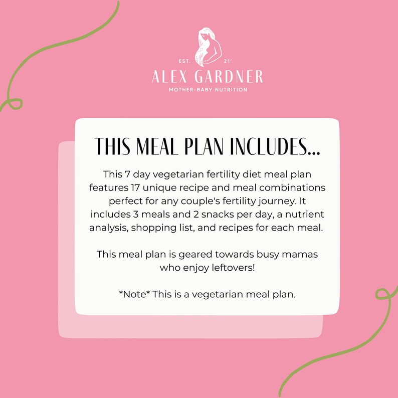 Vegetarian Fertility Meal Plan 1, Premade Weekly Meal Plan, by ...