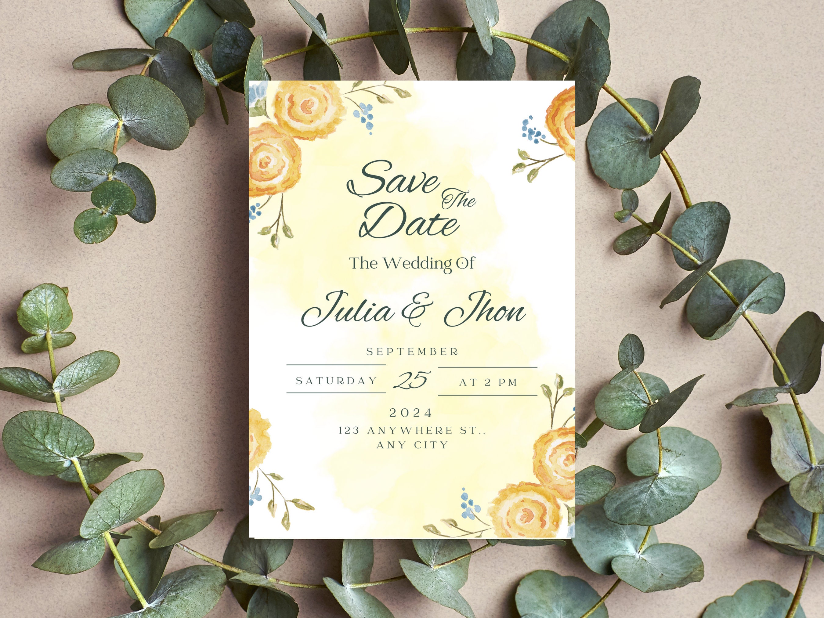 Wedding Invitation, Yellow Wedding Invitation Suite, Floral Invites ...