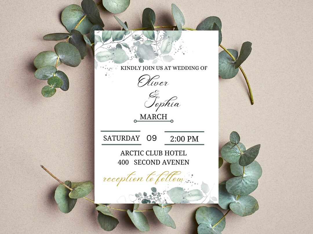 Eucalyptus Wedding Invitation, Simple Eucalyptus Wedding Invitation ...