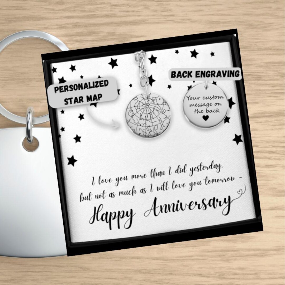 Anniversary Gift for Him, Star Map Keychain, Personalized Star Map ...