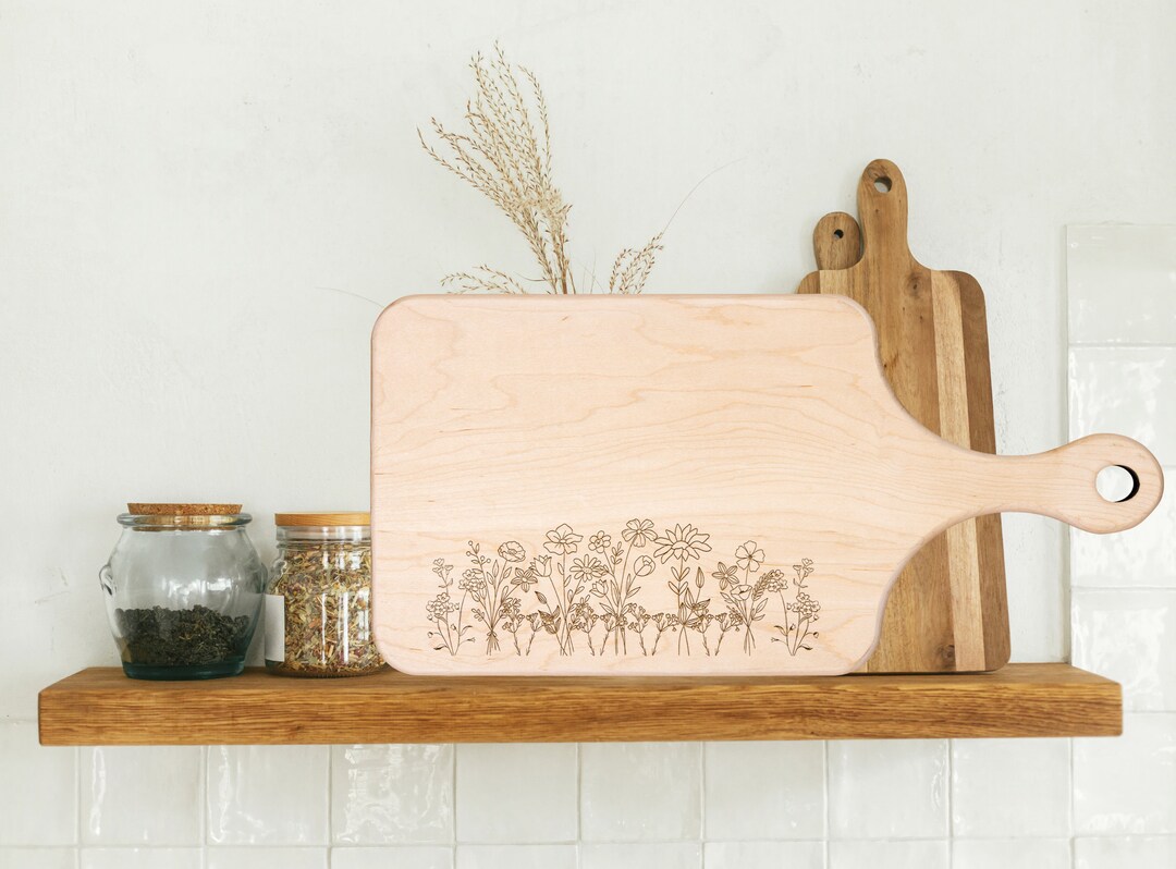 Wildflower Engraved Wood Board, Cottagecore Charcuterie/cheese Board ...