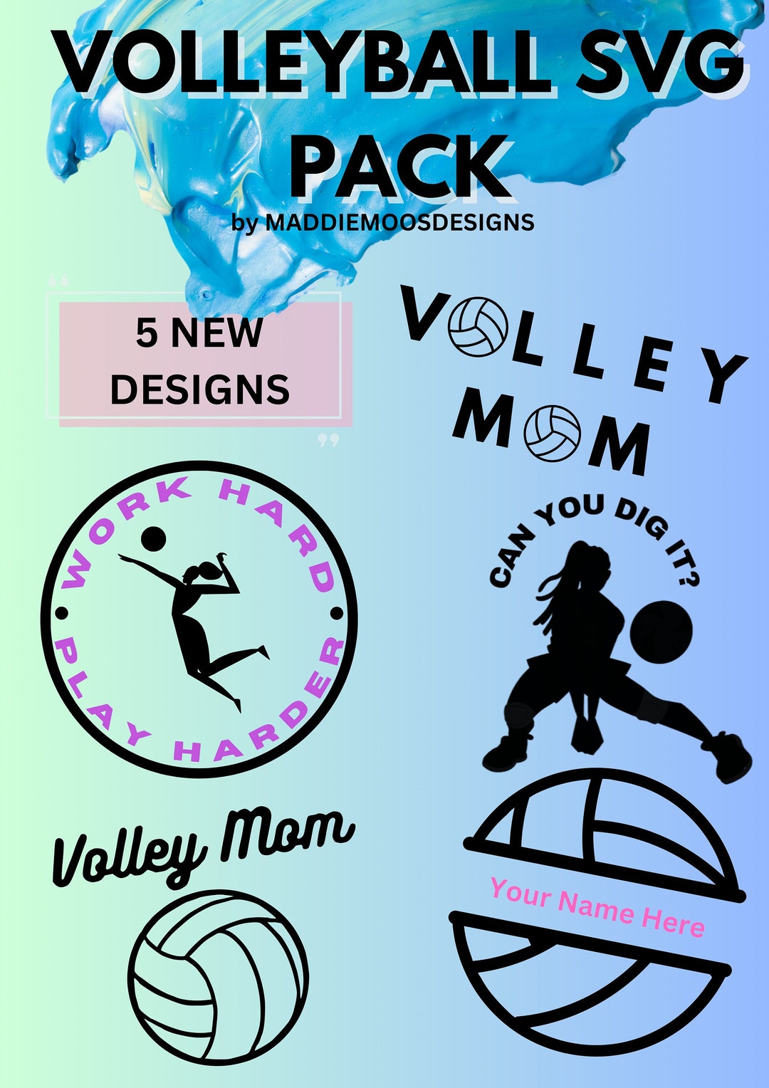 Volleyball SVG Bundle - 5 New Instant Digital Design Downloads - Cricut ...