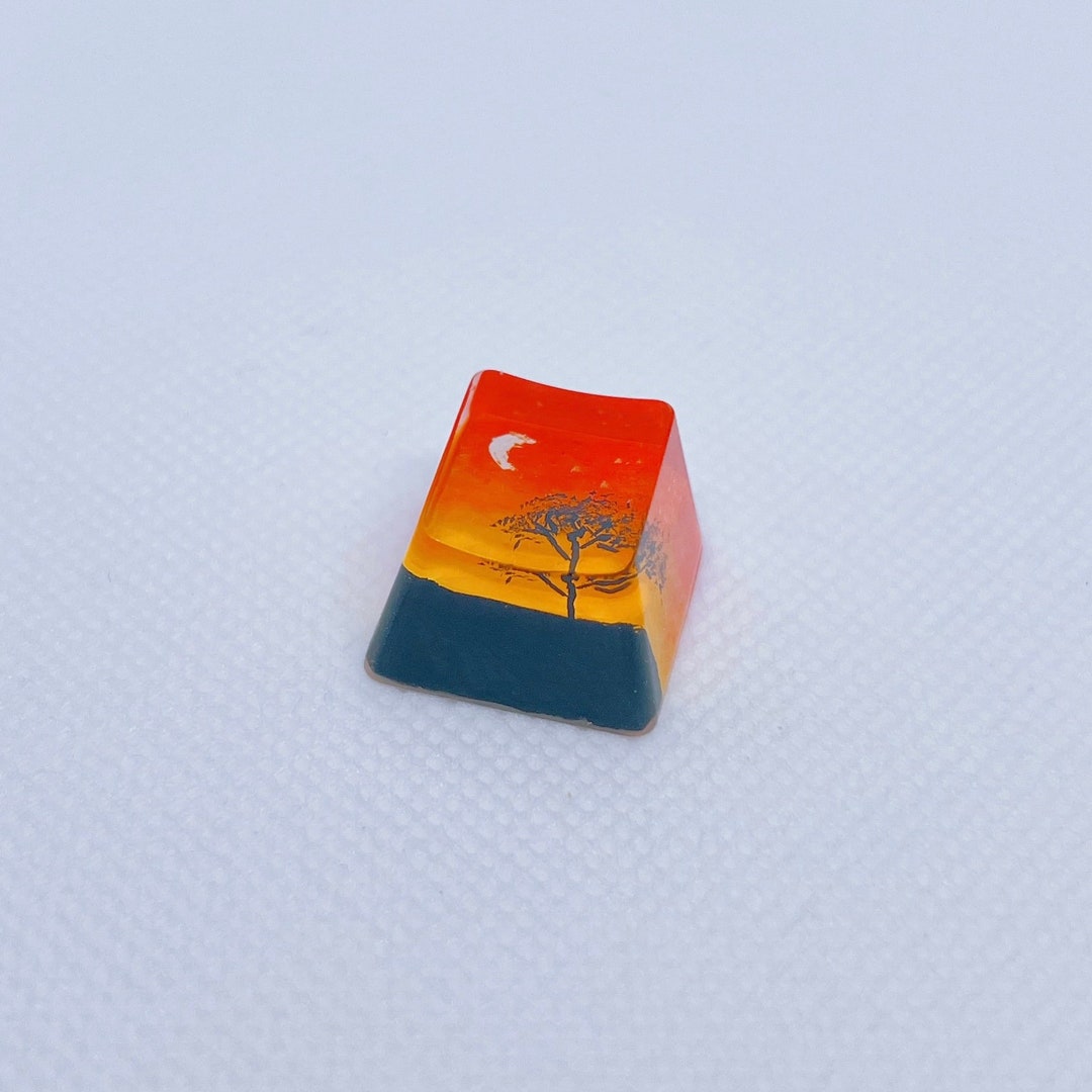 Artisan Keycap Oil Painting Red Evening Handmade Resin Keycap ...