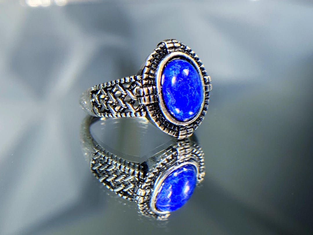 Natural Lapis Lazuli Man Ring, Adjustable, Geometric Shape, Plant ...