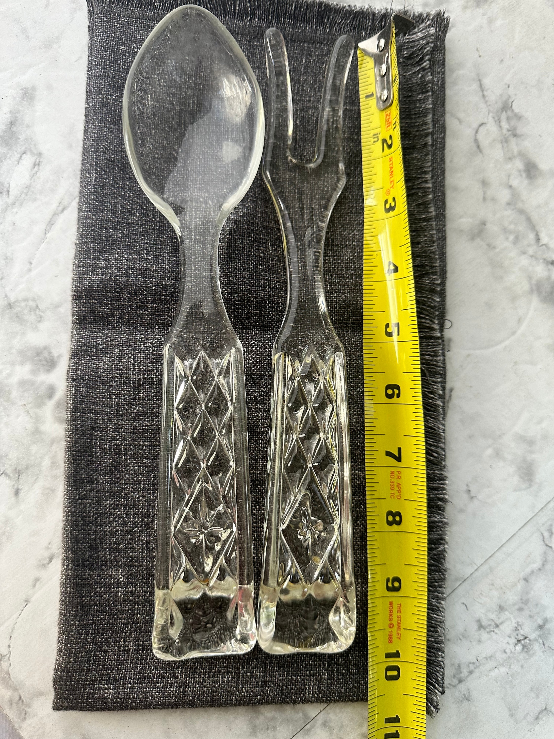 Vintage Anchor Hocking Wexford Pattern Glass Fork Spoon Salad Server ...