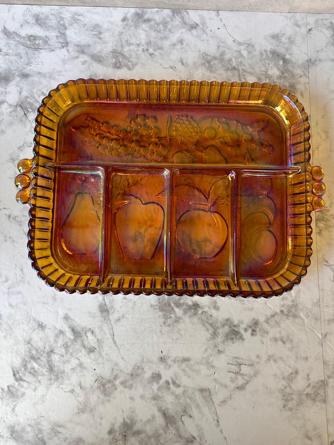 Vintage Carnival Glass Relish Tray Iridescent Gold - Etsy