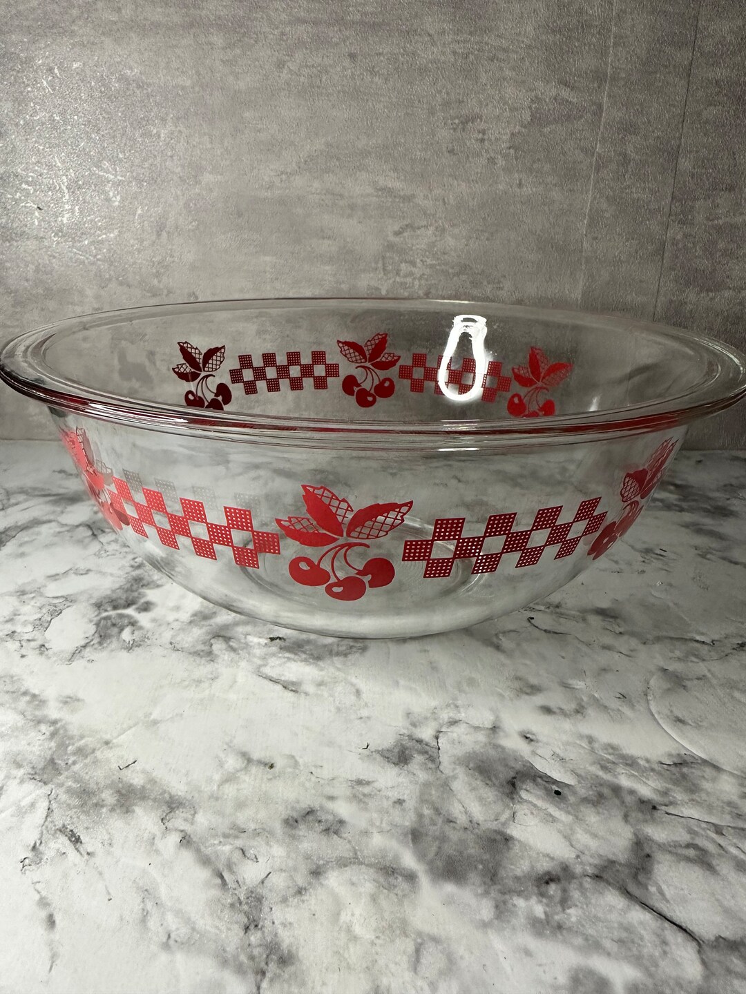 Pyrex Red Cherries Cherry Gingham Checkered Checked Glass Mixing Bowl 2 ...