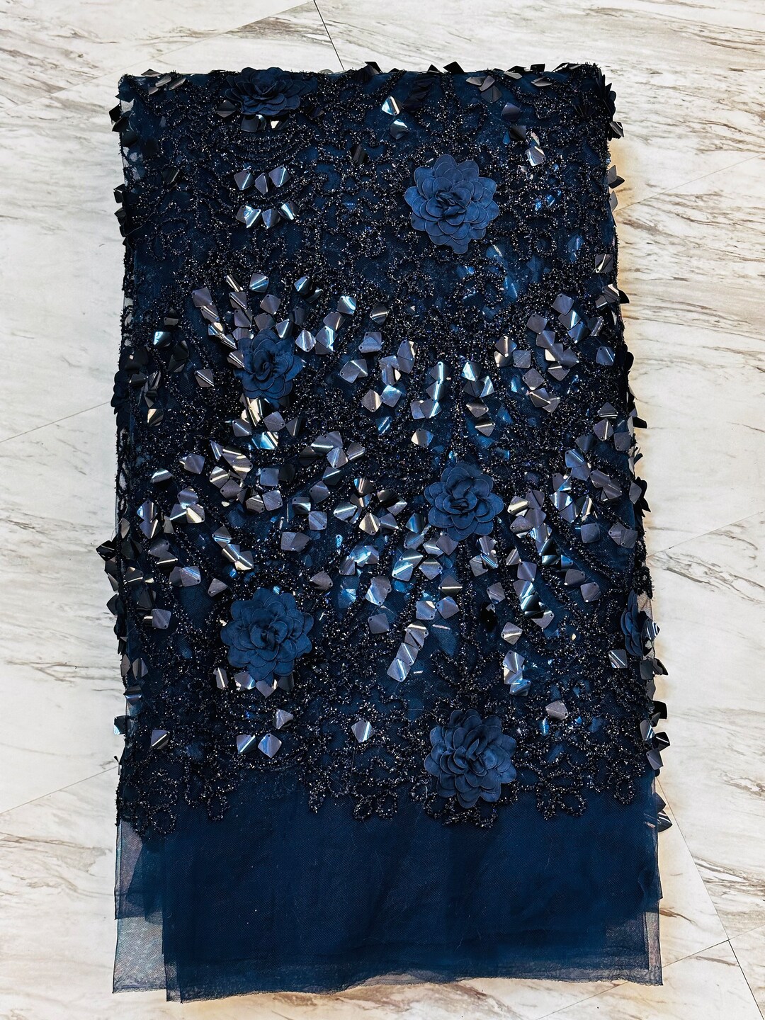 Dark Blue Sequin Lace Fabric - Etsy