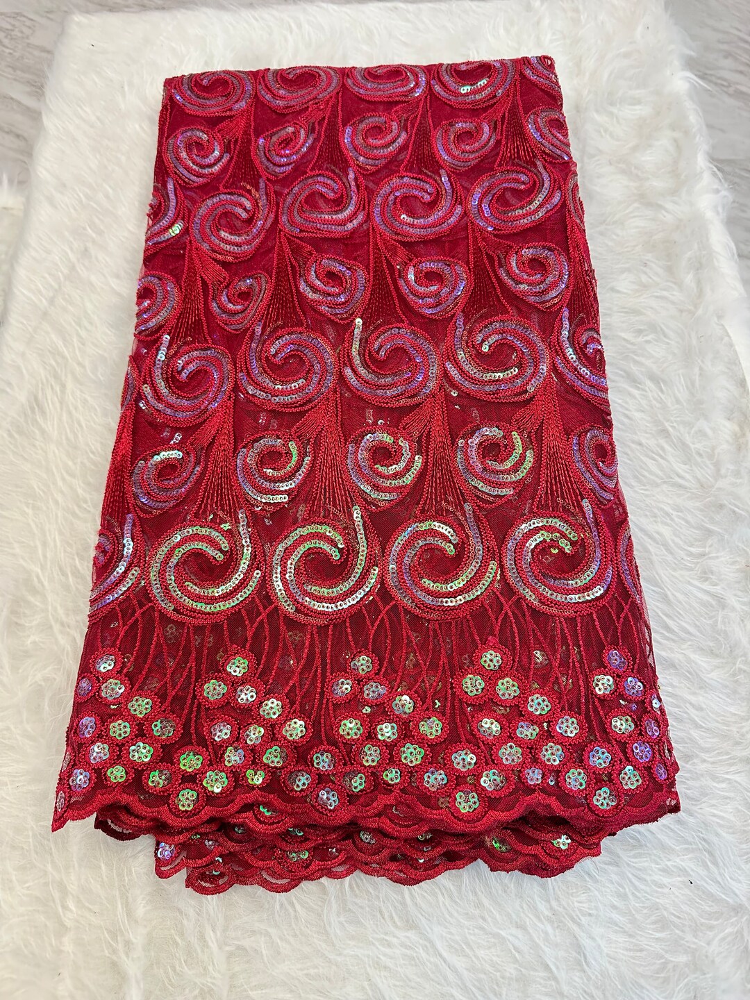 Red Sequin Lace Fabric - Etsy
