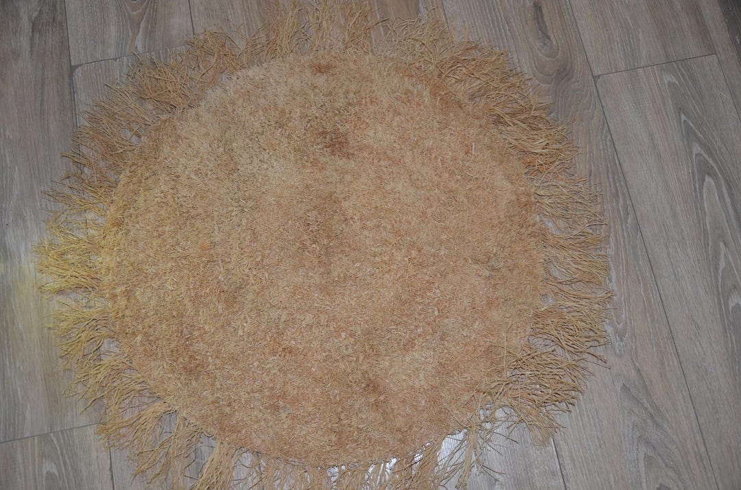 Round Straw Rug, Palm Fiber Mat, Handmade Rafia Rug, Bohemian Carpet ...