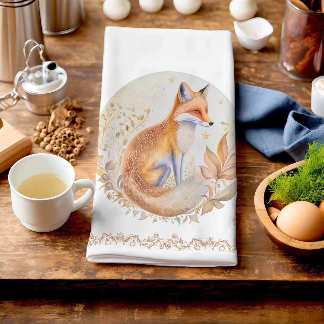 Cottagecore Woodland Fox Kitchen Towel, Vintage Fairy Forest Animal ...