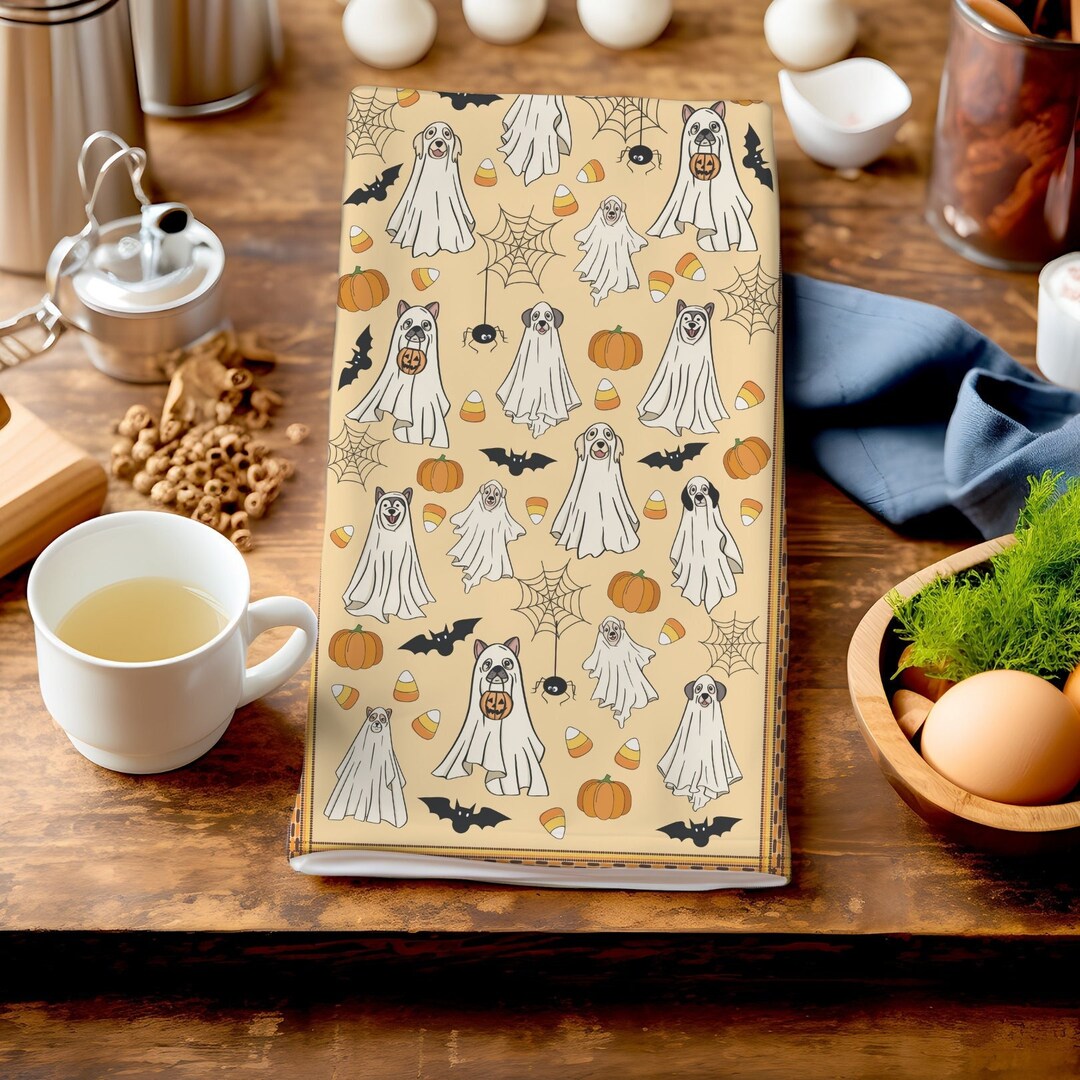 Halloween Ghost Dogs Trick or Treat Kitchen Dish Towel Cotton - Etsy