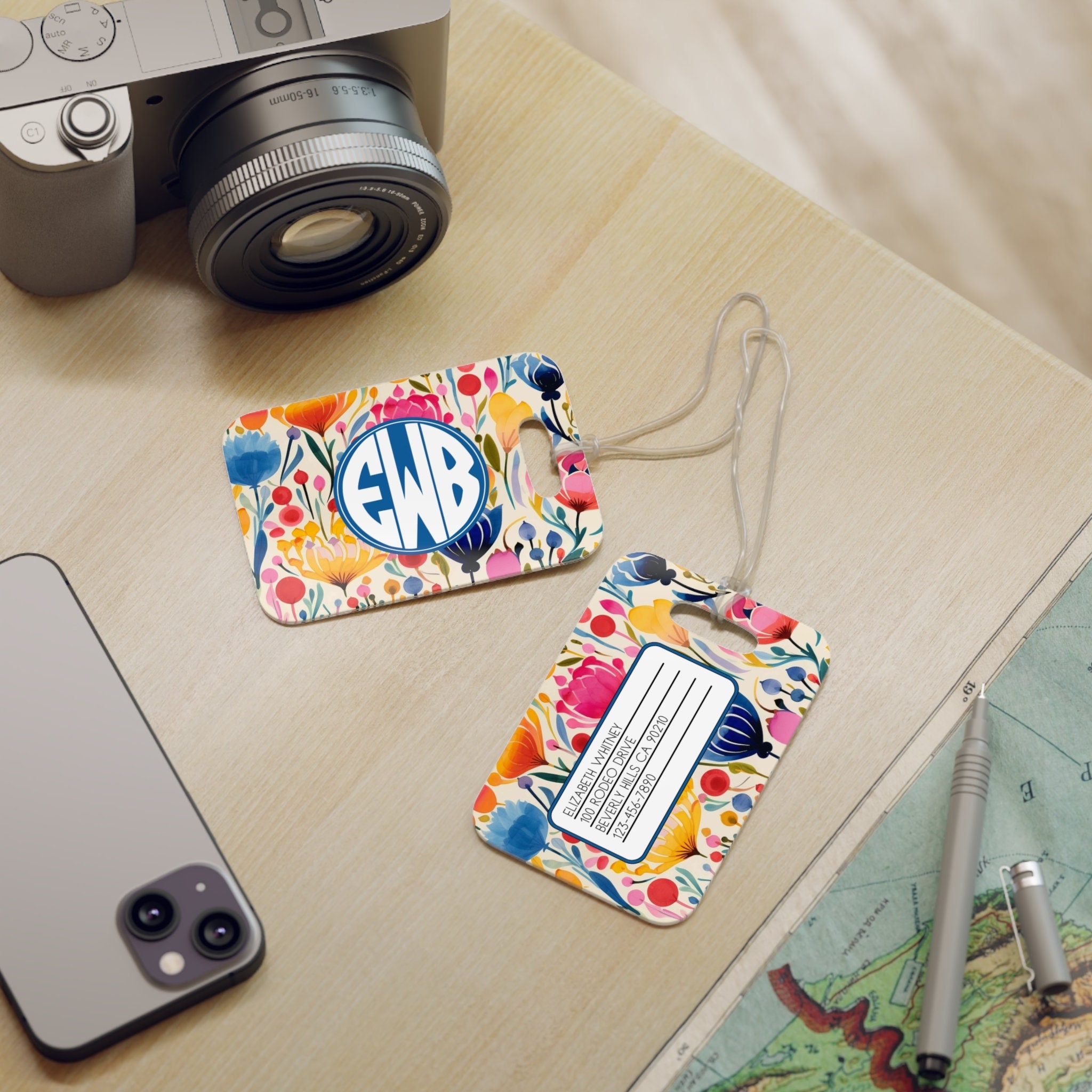 Personalized Luggage Tags for Women, Boho Flowers Custom Monogrammed ...