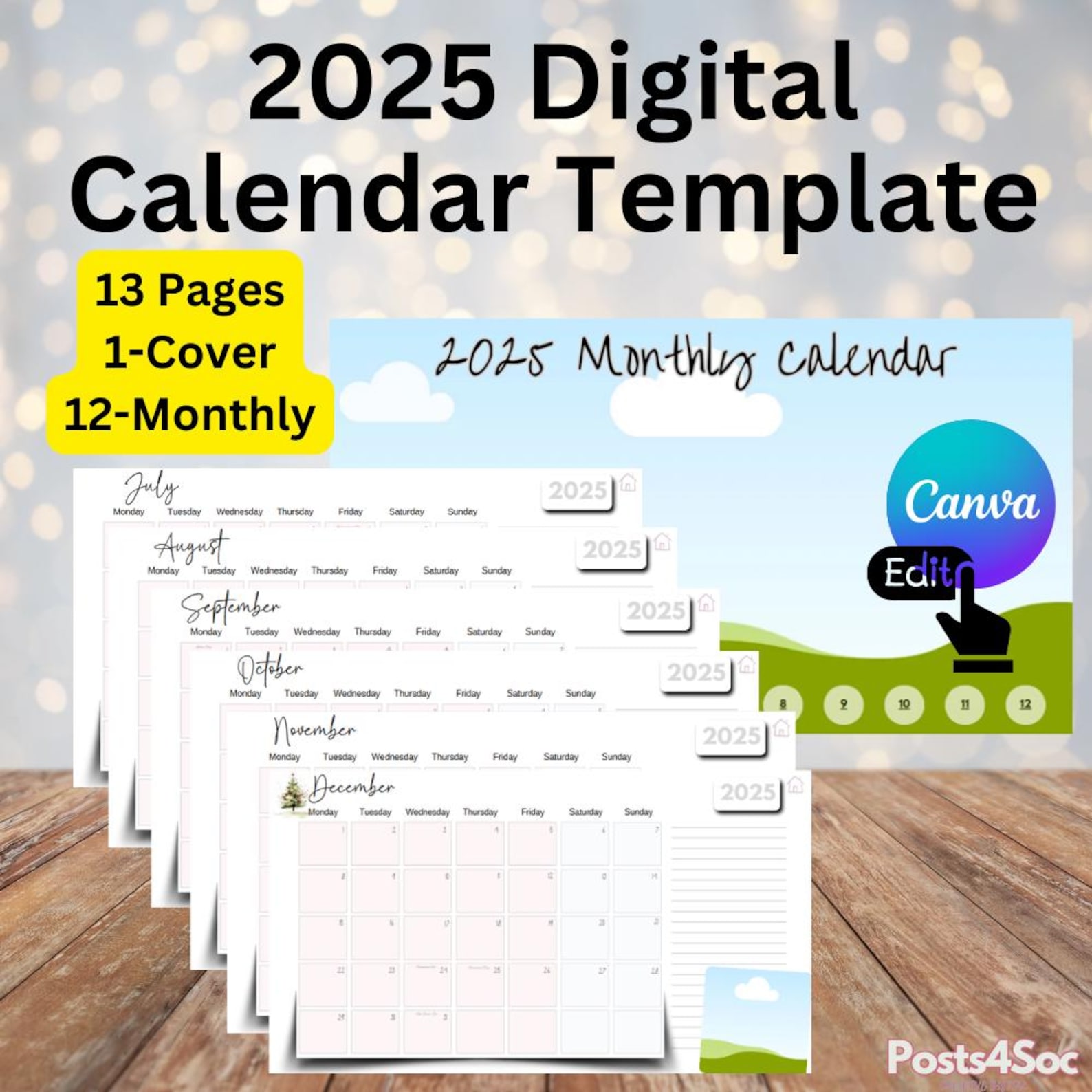 2025 Monthly Calendar Template: Canva Editable, Digital Download - Etsy