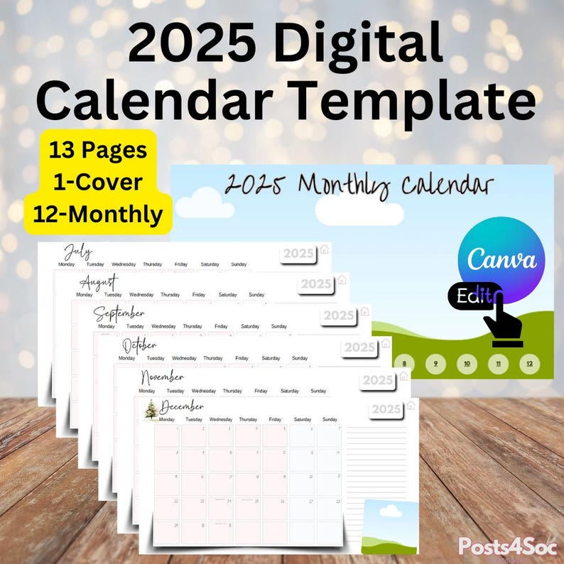 2025 Monthly Calendar Template: Canva Editable, Digital Download - Etsy