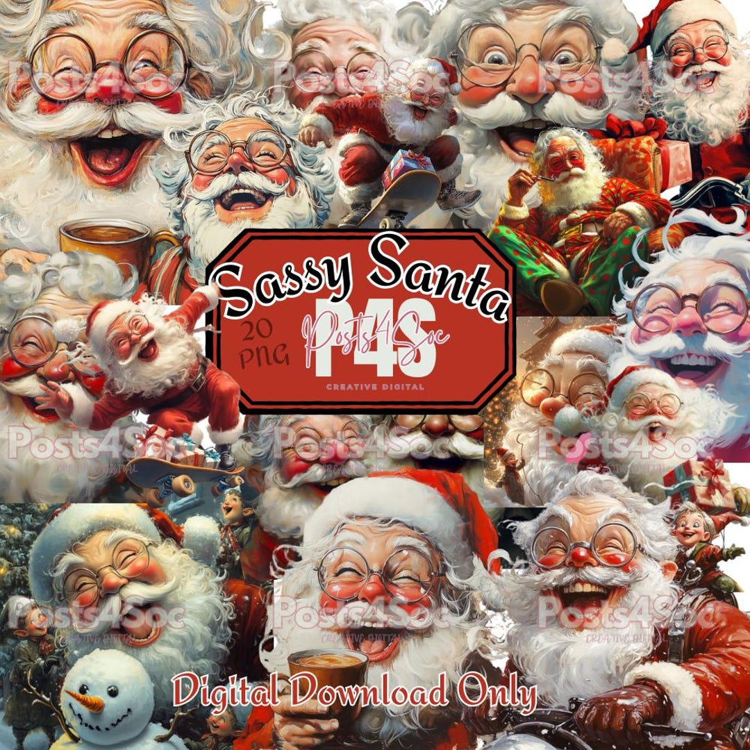 Sassy Santa Watercolor Clipart | 20 PNG Christmas Graphics (digital ...