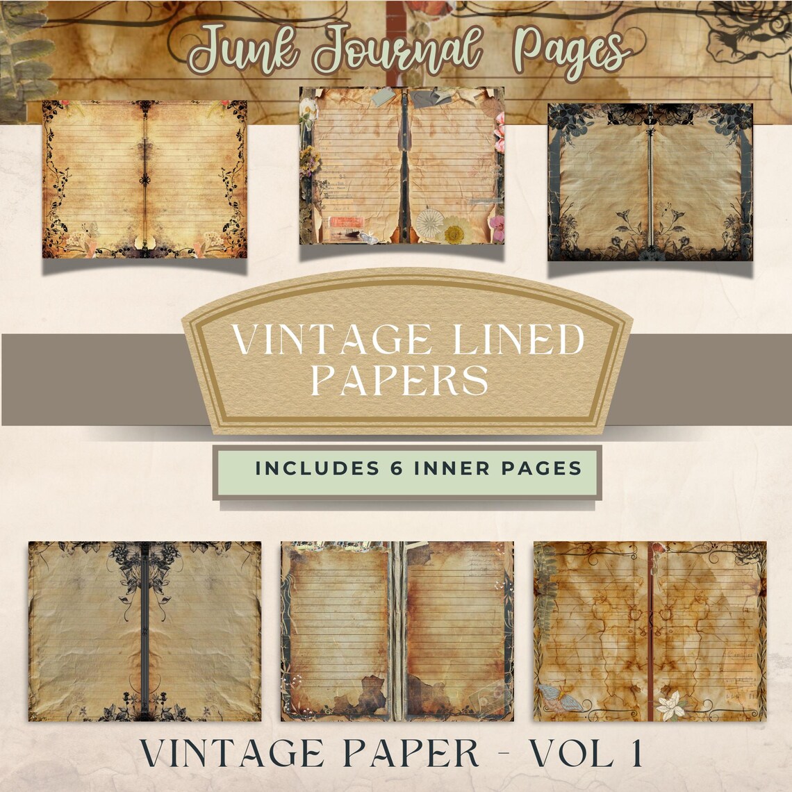 Vintage Lined Journal Paper: Stained Printable Pages (PDF) - Etsy