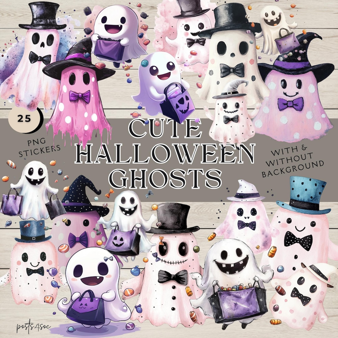 Cute Halloween Ghosts, Digital Stickers, Halloween Digital Stickers ...
