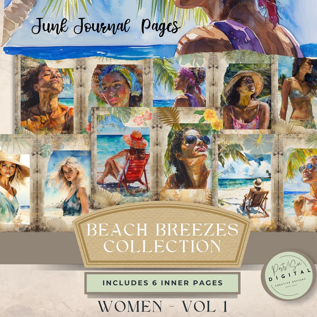 Junk Journal Vintage Beach Breezes Collection2, Scrap Papers, Pages ...