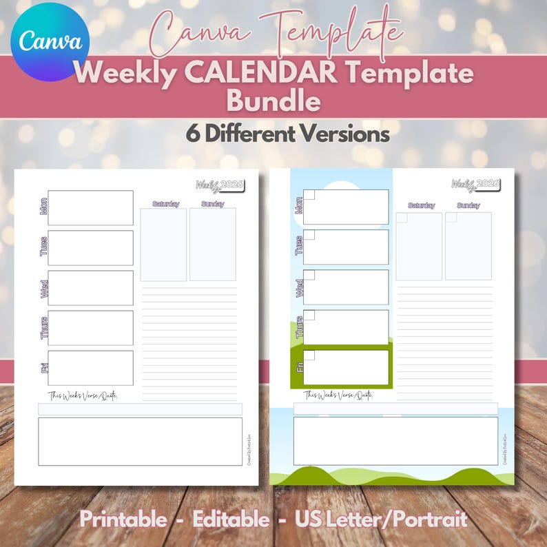 Weekly Calendar Template Bundle - Etsy