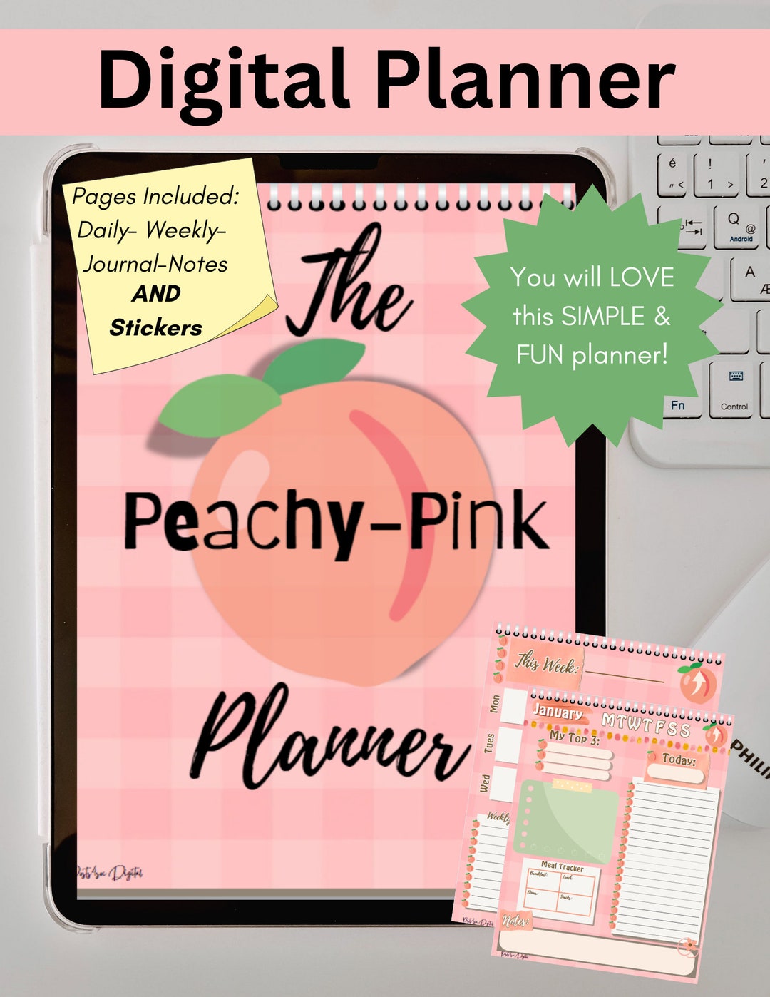 The Peachy-pink Digital Planner - Etsy