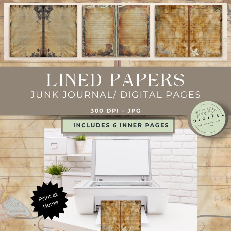 Vintage Lined Journal Paper: Stained Printable Pages (PDF) - Etsy