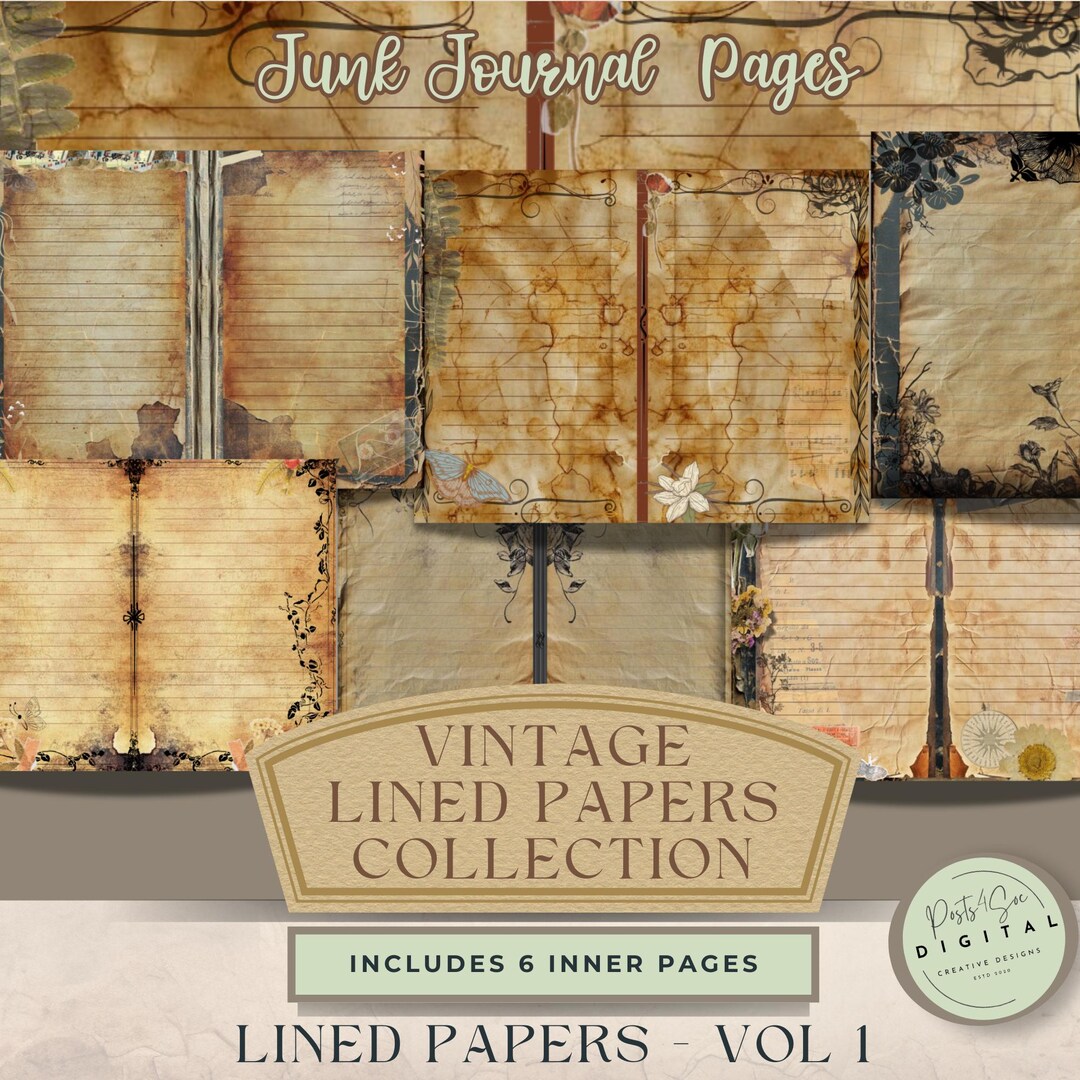 Vintage Lined Journal Paper: Stained Printable Pages (PDF) - Etsy