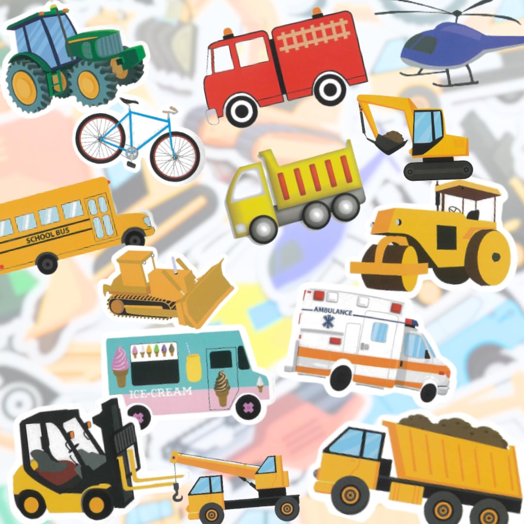 Vehicles 45 Pc Stickers Pack, Emergency Construction Vehicles, Fun Kids ...