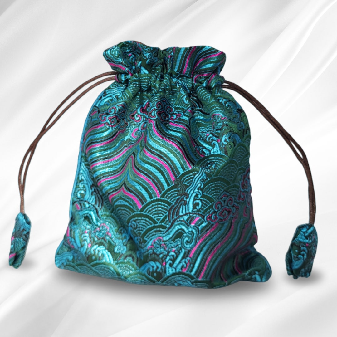 Chinese Embroidered Drawstring Brocade Bag, Lined Drawstring Makeup ...