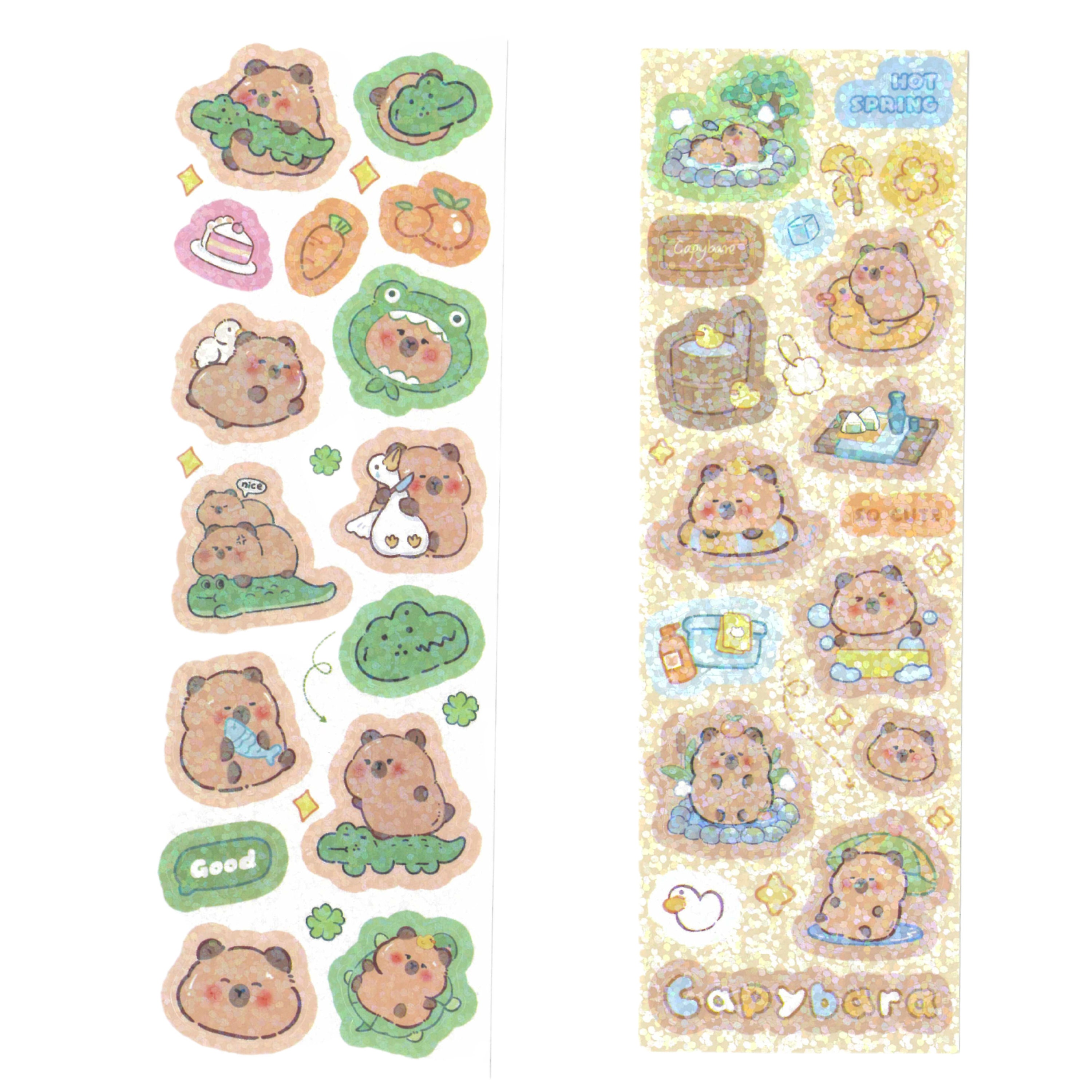 Shimmer Capybara Stickers, 4 Sheets Set, Capybara Lover Gift, Animal ...