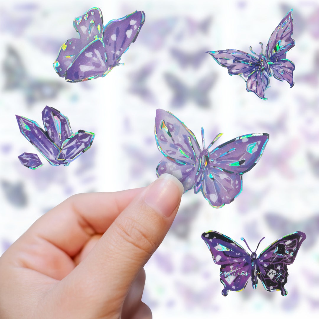 Holographic 3 Sheets Butterfly Purple Sticker Pack, Nature Lover Gift ...