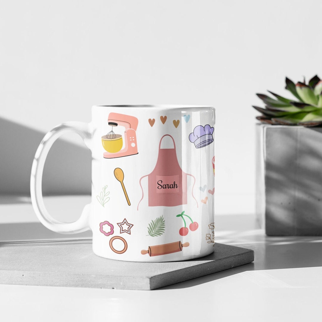 Personalized Baking Ceramic Mug, Pastry Chef Gift, Bakers Gift, Boho ...